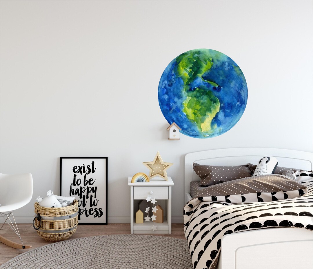 Watercolor Earth #2 Wall Decal Space Planet Wall Sticker Removable ...