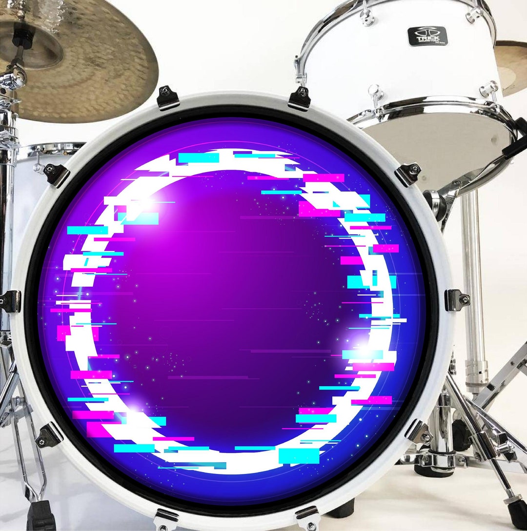Decal Neon Techno Glitch Bass Drum Head Skin Decal - Graphic Drumhead ...