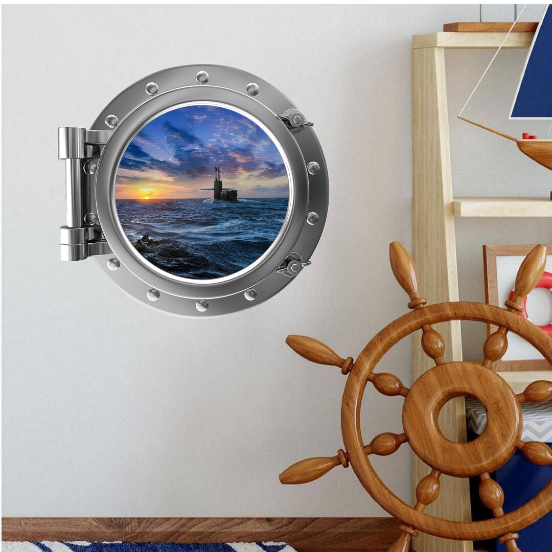 Port Scape Submarine Sunset Porthole Wall Sticker Graphic Decal Ocean ...
