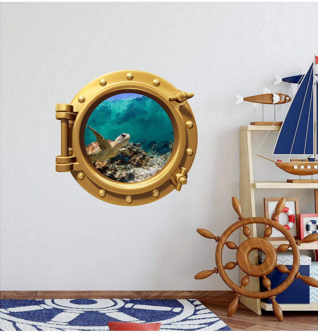 Sea Turtle Porthole Wall Decal: Coral Reef Ocean Nursery Decor - Etsy