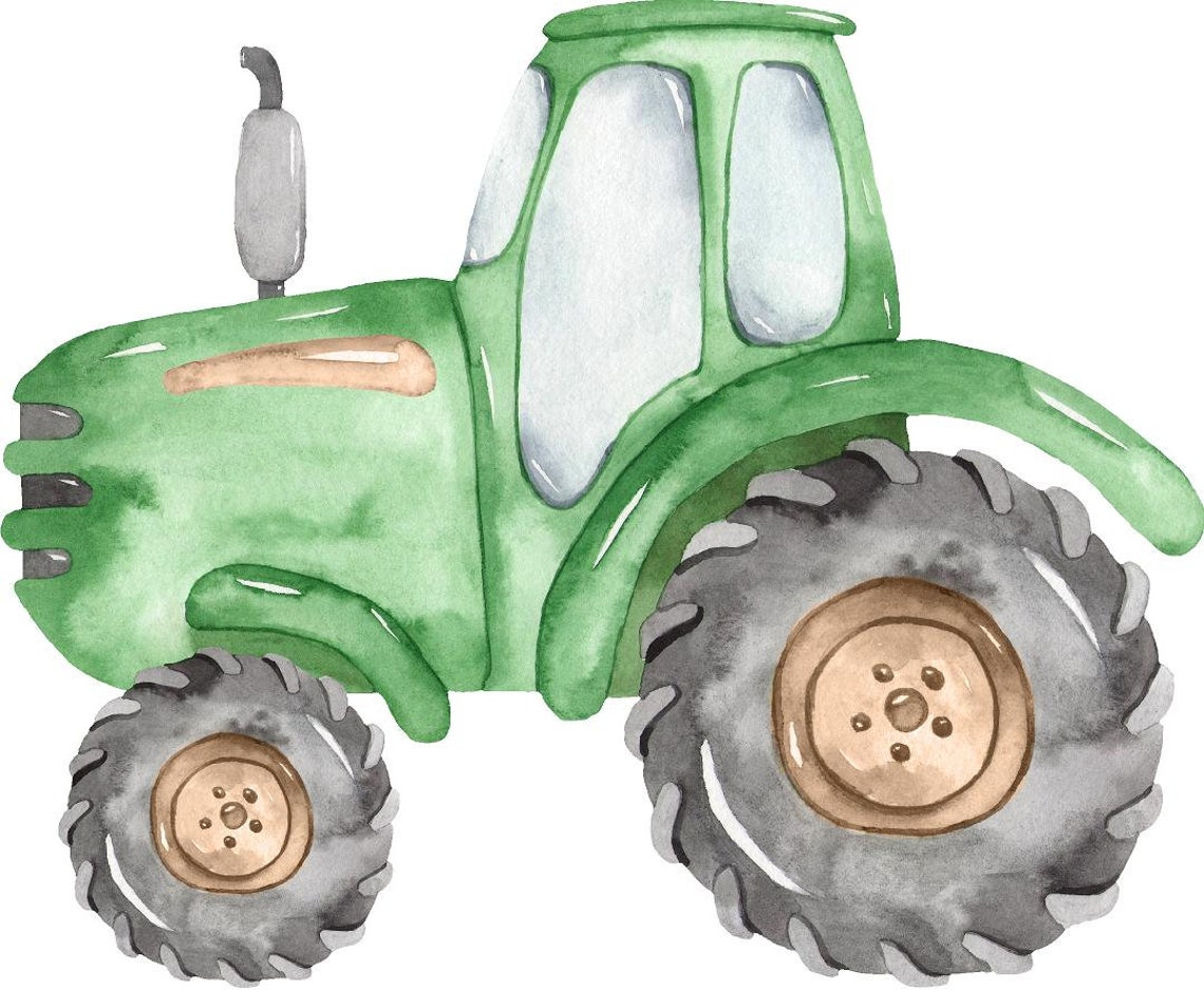 Watercolor Green Farm Tractor Wall Decal Cartoon Tractor Wall - Etsy