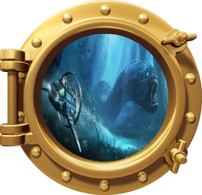Port Scape Sea Monster 2 Porthole Window Wall Decal Self - Etsy