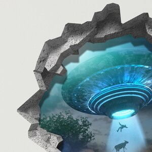 3D Hole in the Wall Decal - Alien Abduction UFO 2 - Extra Terrestrial ...
