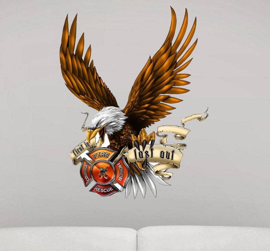 Firefighter Eagle Wall Decal Vinyl Sticker Poster Graphic Bird Fire ...