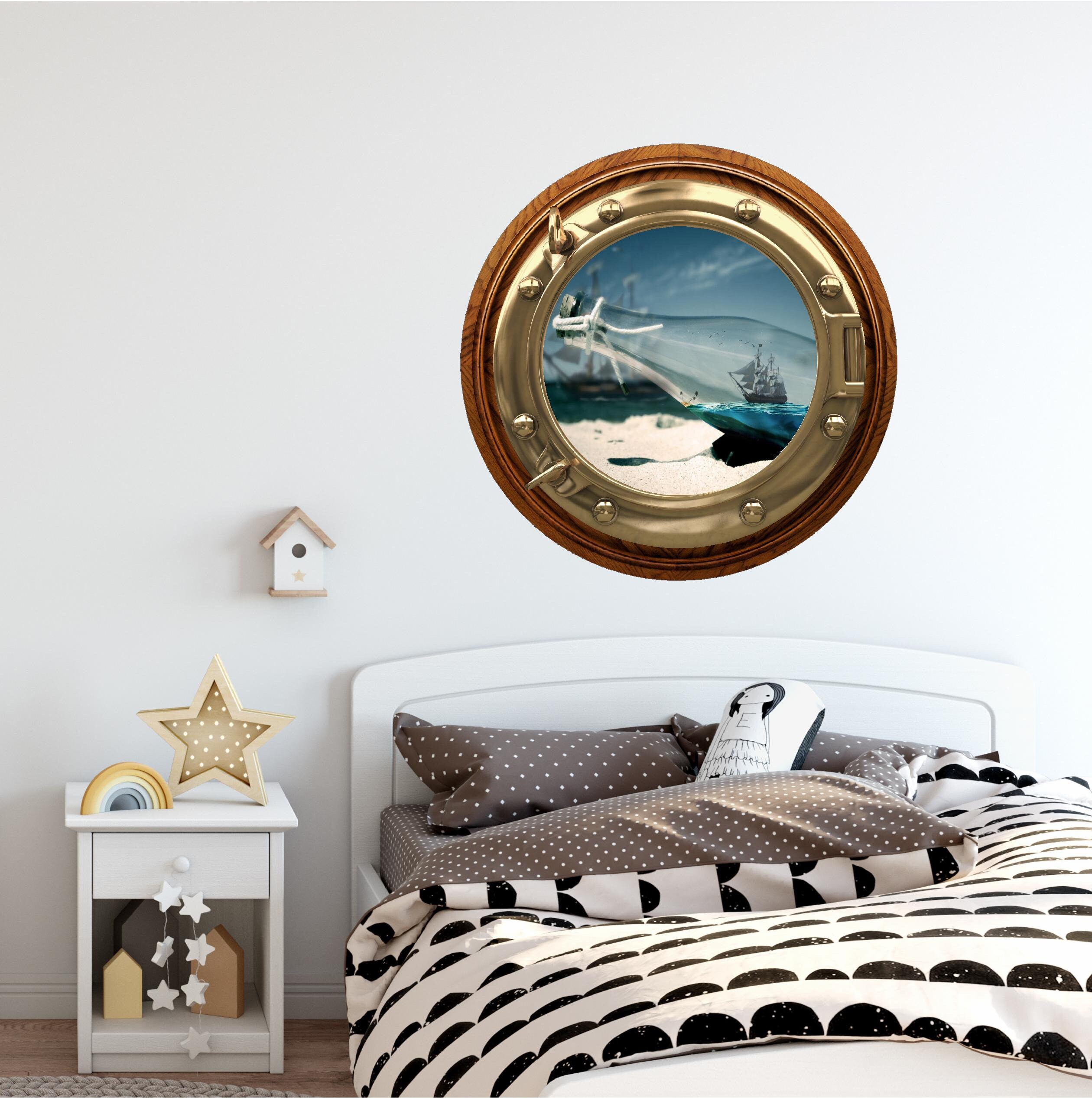 Port Scape Pirate Ship in A Bottle Porthole 3D Window Wall | Etsy