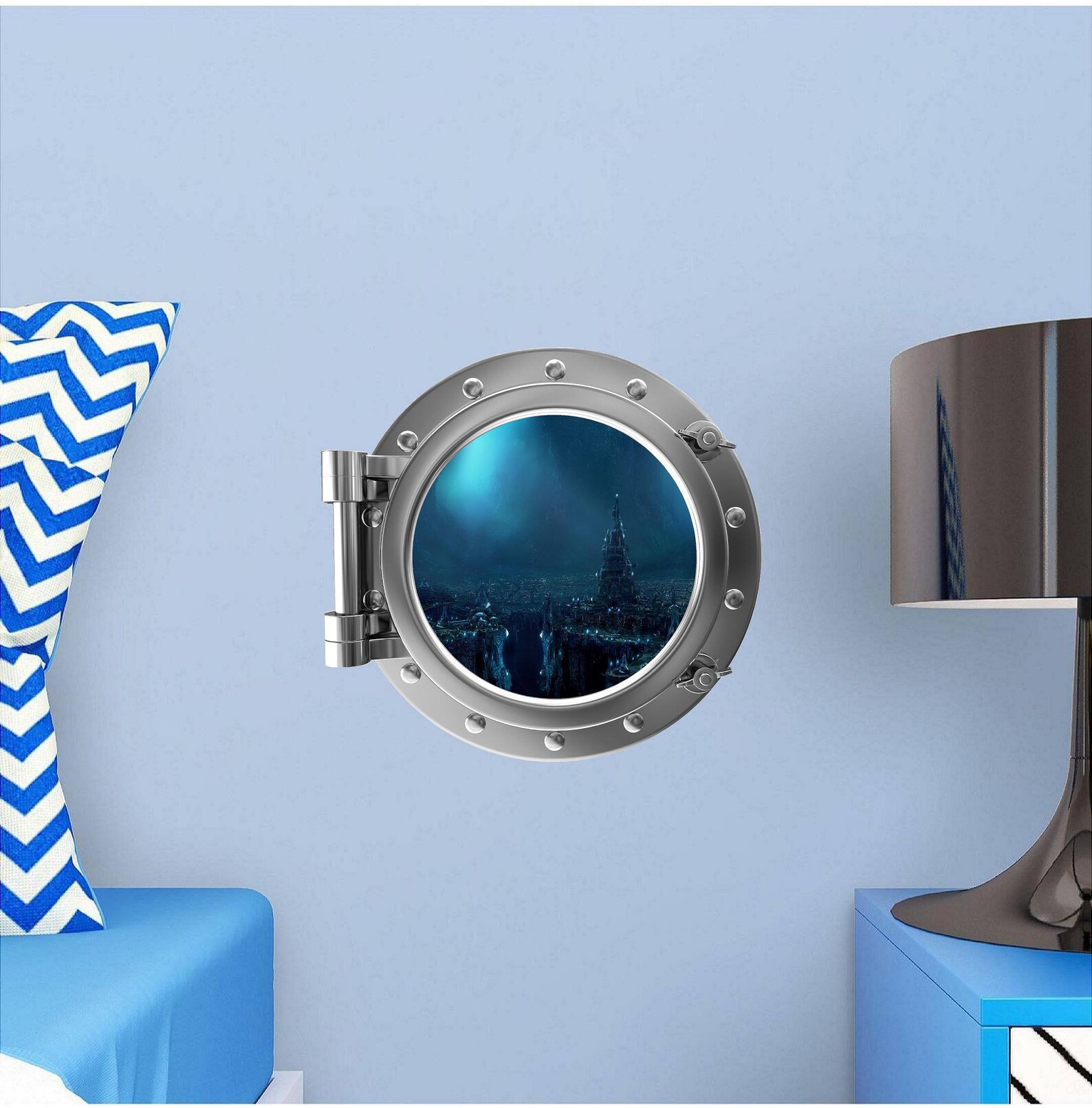 Port Scape Sunken City Atlantis Porthole 3D Window Wall Decal Fabric ...