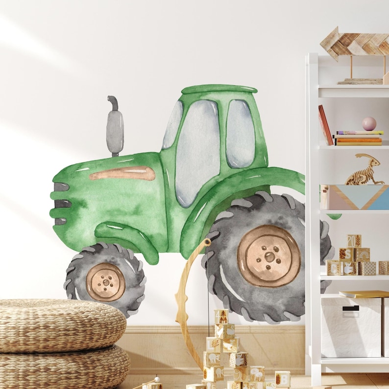 Green Tractor Farm Nursery Wall Decal, Tractor Wall Stickers, Tractor ...