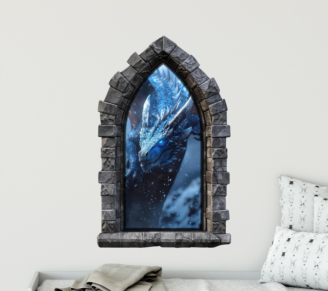 Castle Window Wall Decal - Mythical Ice Dragon - Fantasy Wall Art ...
