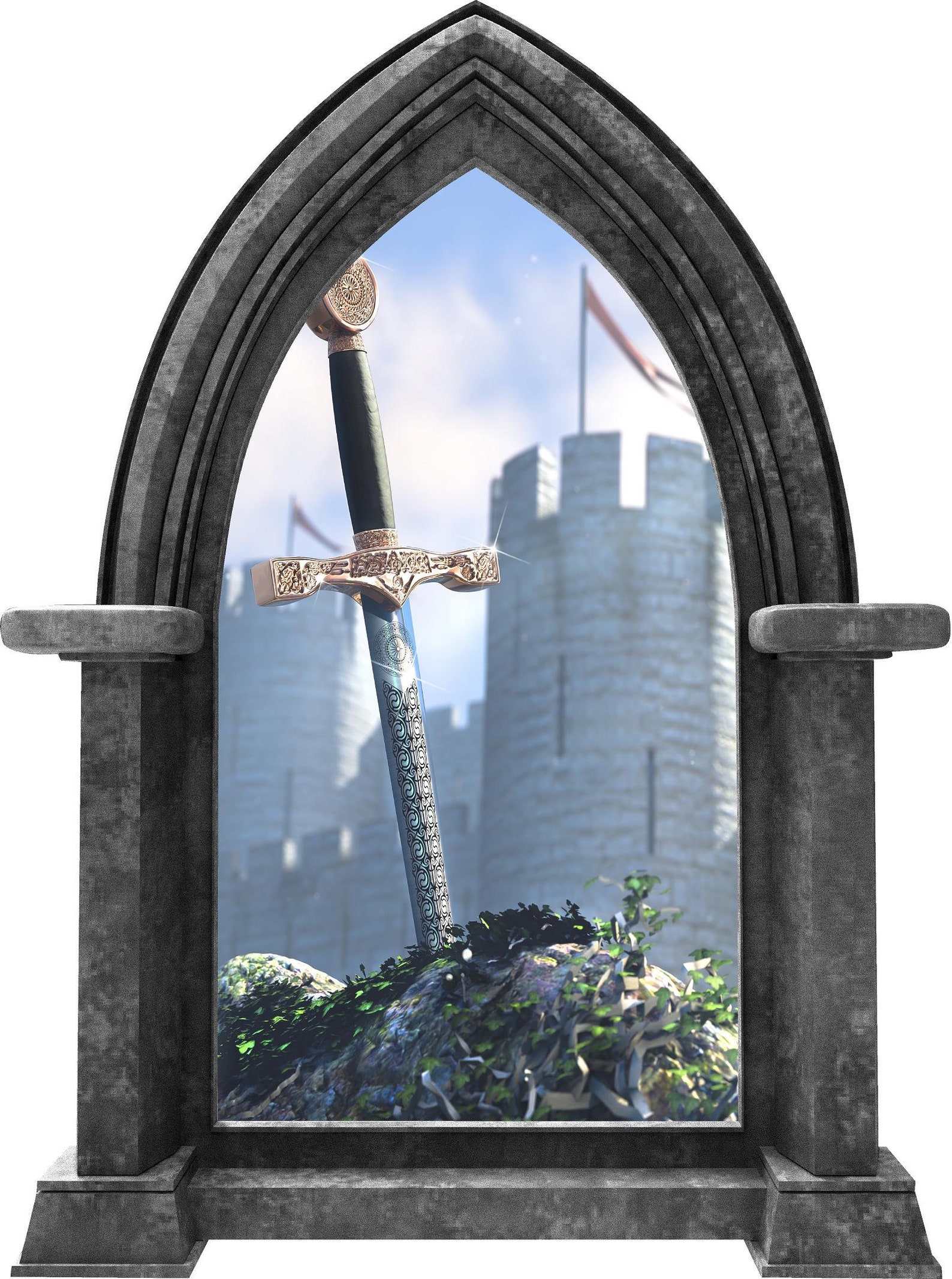 Castle Scape Sword in the Stone Medieval 3D Window Wall Decal Removable ...