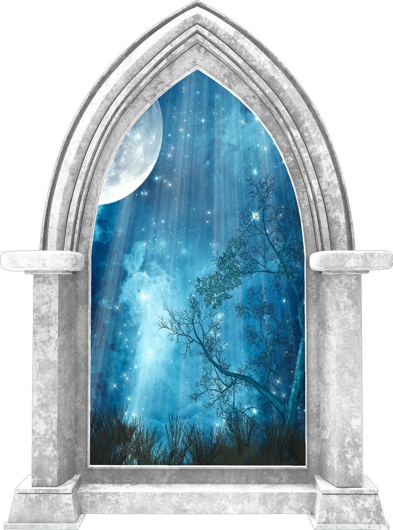 Castle Scape Fairytale Moon at Night #1 Castle 3D Window Wall Sticker ...
