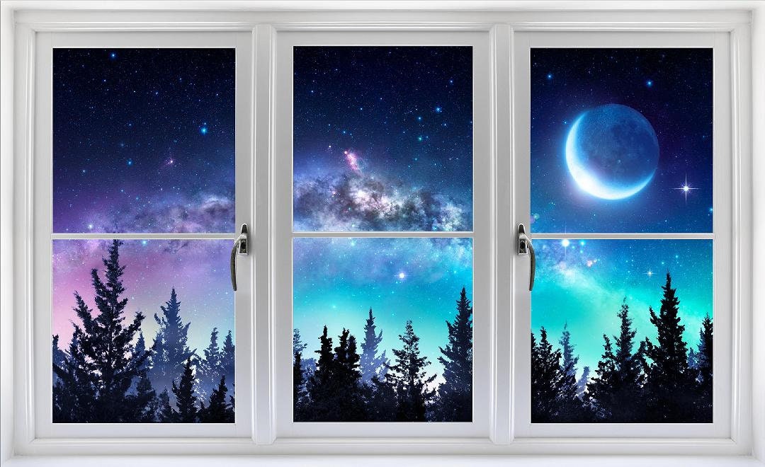 Window Scape Milky Way Aurora 3D Window Wall Decal Sticker Galaxy Mural ...
