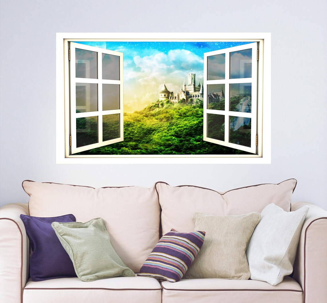 Window Scape Castle #1 3D Window Wall Decal Sticker Mural Removable ...