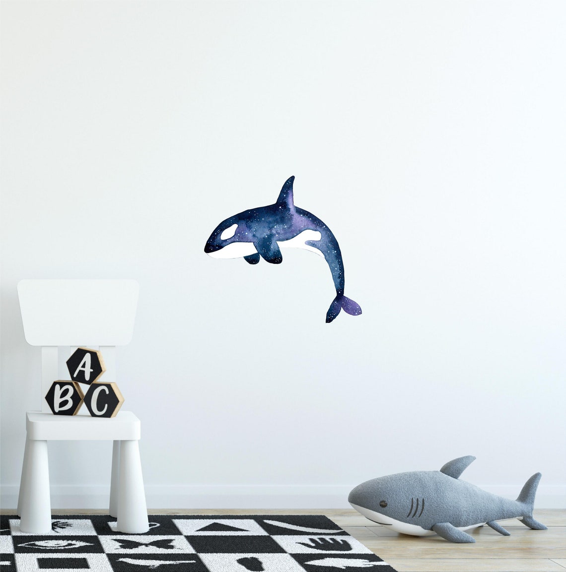 Watercolor Galaxy Killer Whale Wall Decal Night Sky Orca Wall Sticker ...