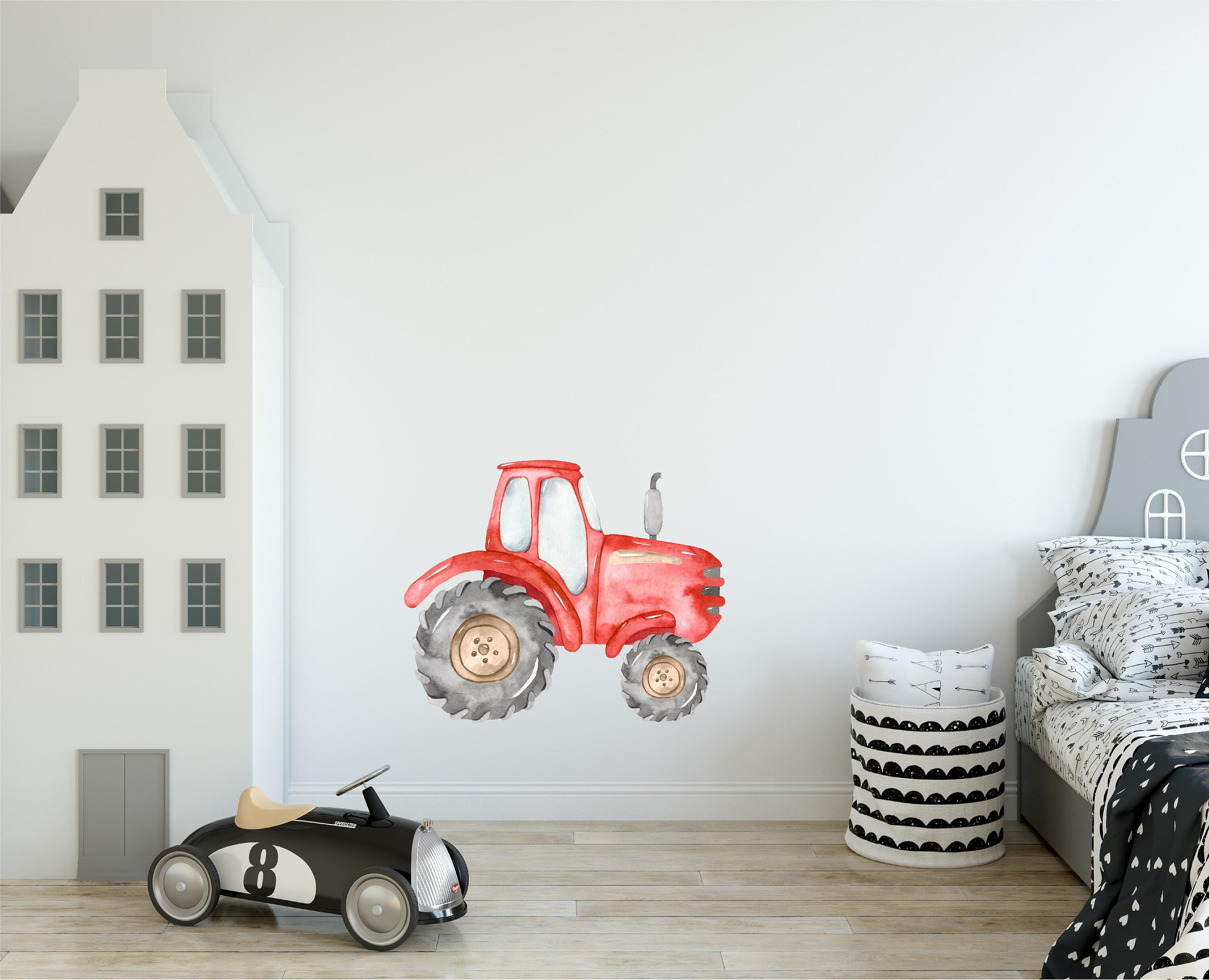 Watercolor Red Farm Tractor Wall Decal Cartoon Tractor Wall - Etsy