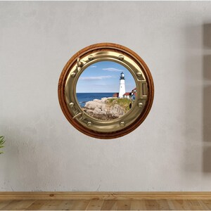 Lighthouse #2 Porthole Window Wall Decal Vinyl Sticker 3D Window Ocean ...