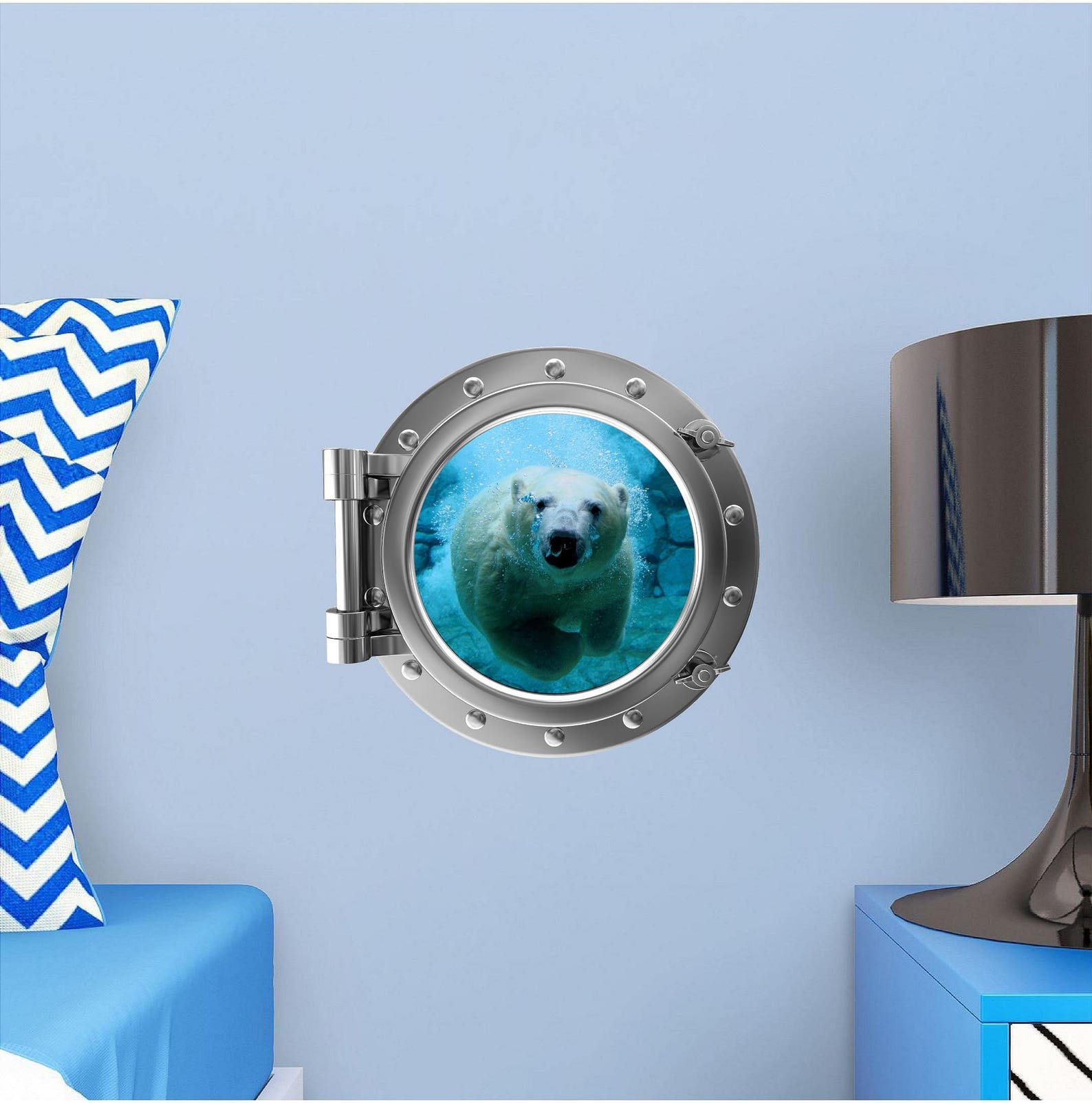 Port Scape Polar Bear Porthole Wall Decal Mural Instant Great White Sea ...