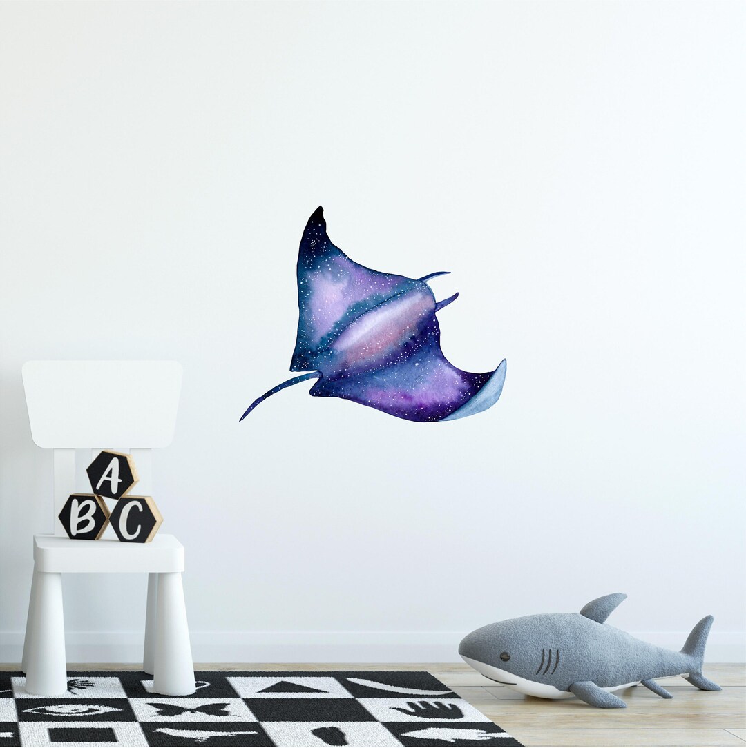 Galaxy Manta Ray Wall Decal Watercolor Wall Stickers Ocean Sea Animal ...