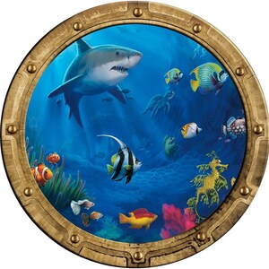 Port Scape Ocean Life Porthole Window Wall Sticker Decal Graphic ...