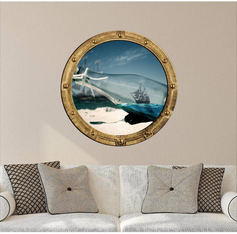 Port Scape Pirate Ship in A Bottle Porthole 3D Window Wall - Etsy