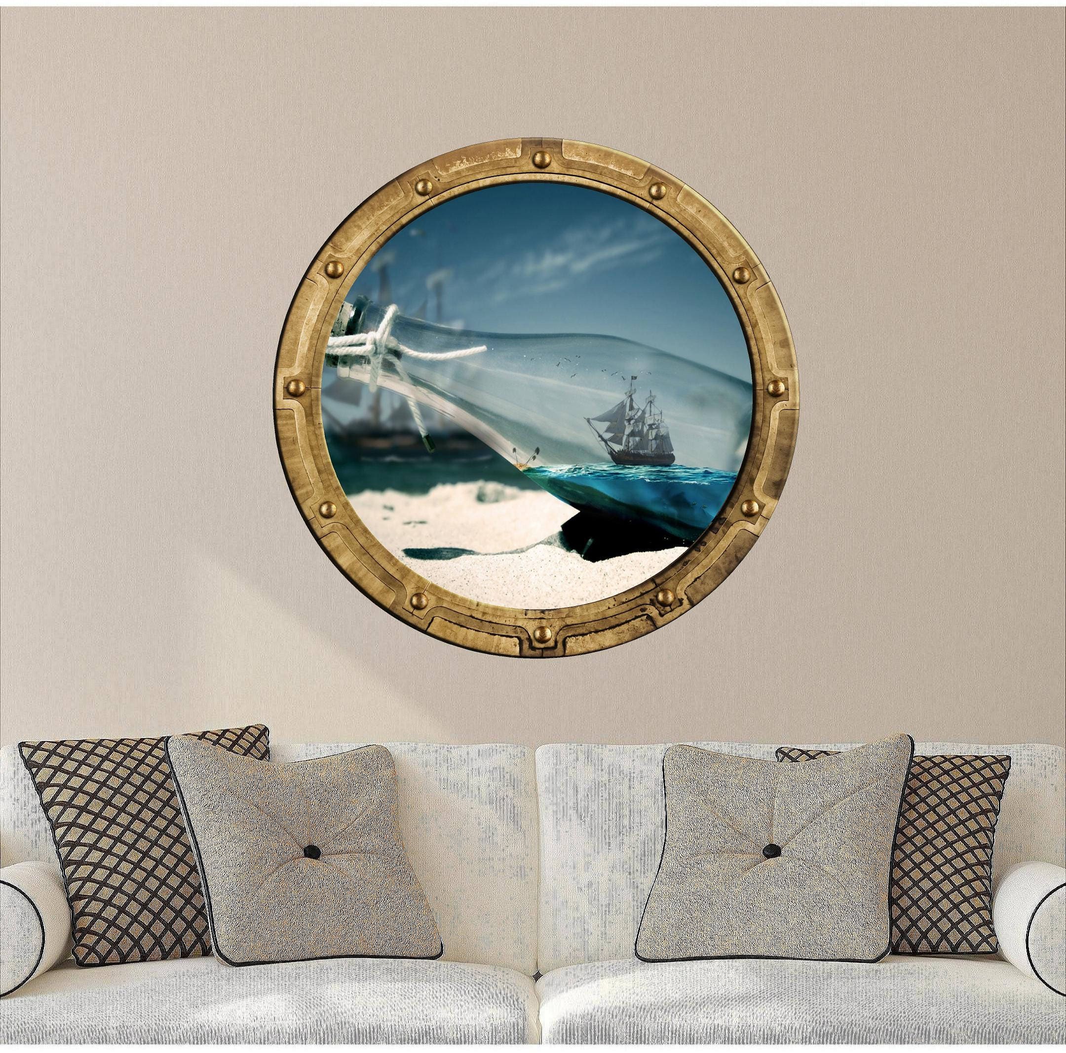 Port Scape Pirate Ship in A Bottle Porthole 3D Window Wall | Etsy