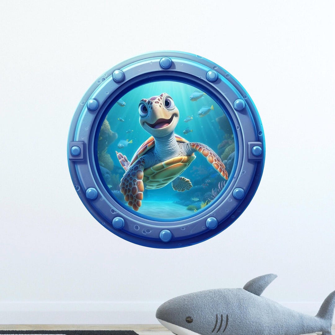 Cartoon Baby Sea Turtle Porthole Window Wall Decal Under the Sea Ocean ...