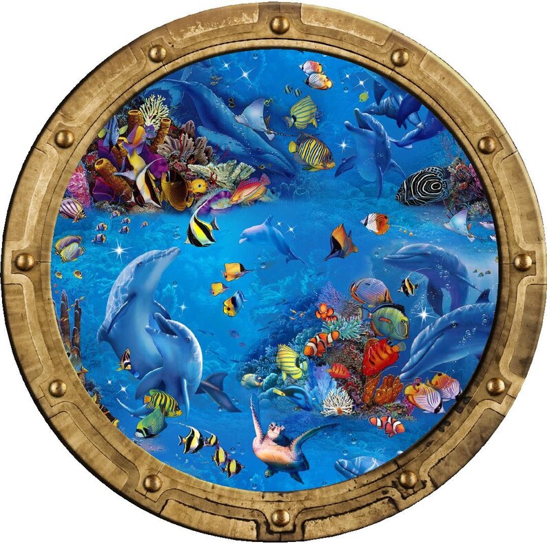 Porthole 3D Window Wall Sticker Decal Under the Sea #1 Port Scape Fish ...