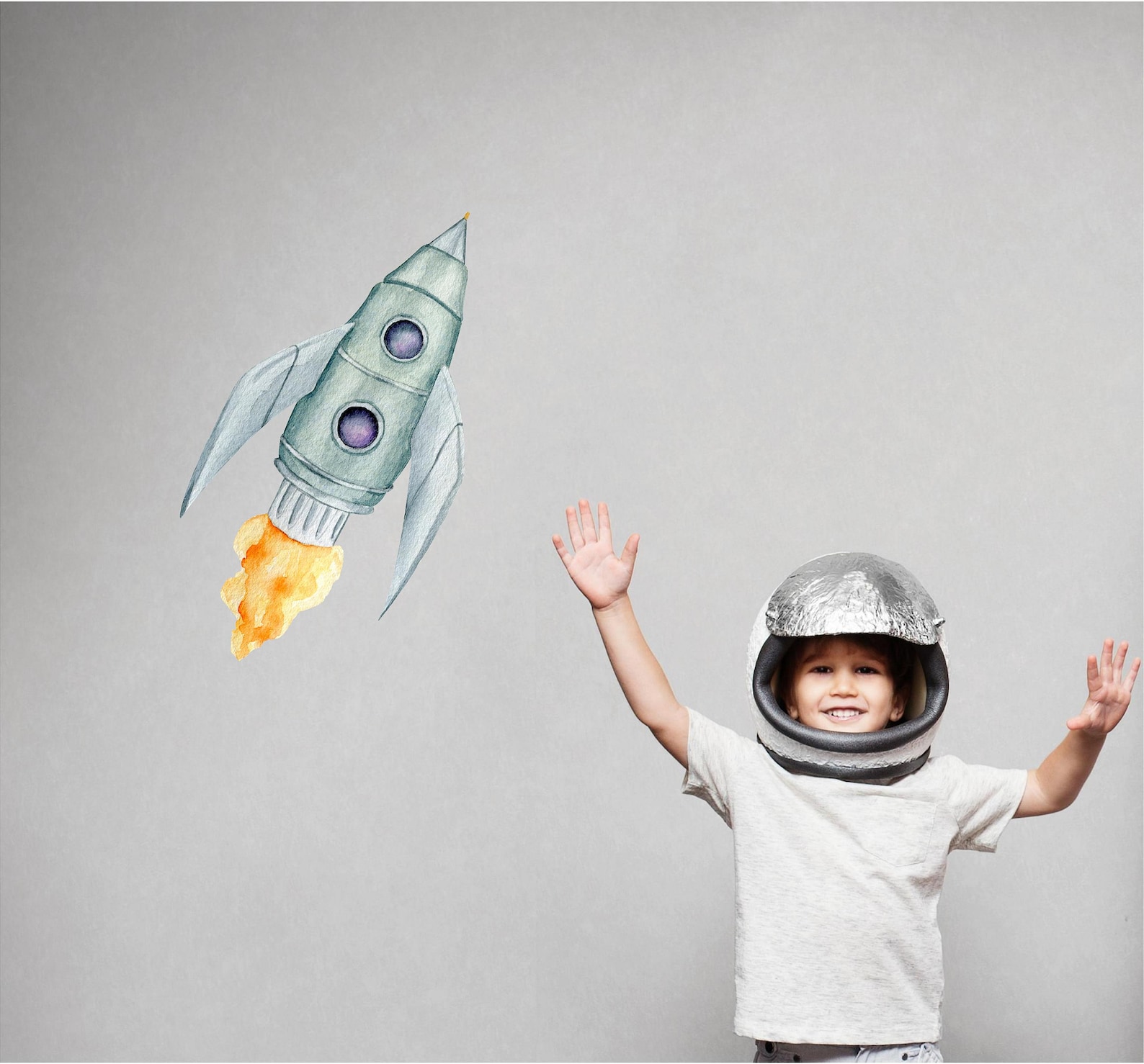 Watercolor Spaceship Wall Decal Rocket Space Ship Wall Sticker | Etsy