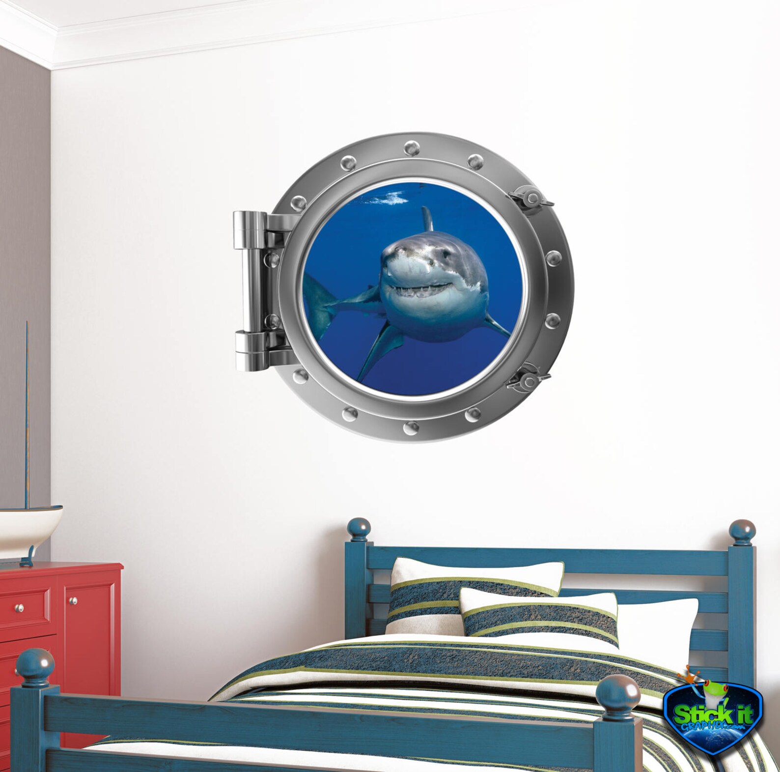 3D Porthole Window Wall Sticker Removable Decal - Shark #1 Ocean Sea ...
