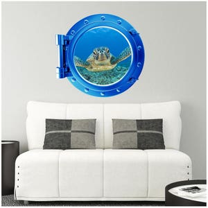 Sea Turtle #3 Porthole 3D Window Wall Decal Colored Port Scape BLUE ...