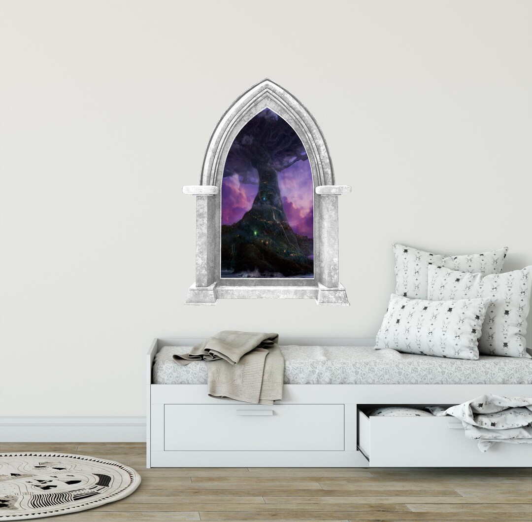 Castle Scape Elf Tree Village #2 Castle Window Wall Sticker Decal Peel ...