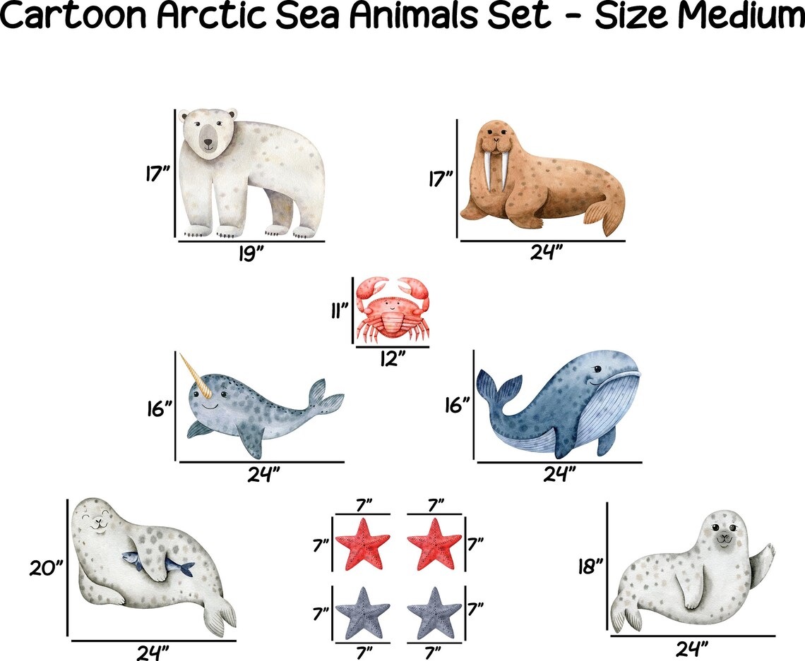 Cartoon Arctic Sea Animals Wall Decal Set of 11 Removable - Etsy