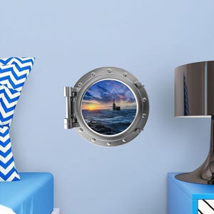 Port Scape Submarine Sunset Porthole Wall Sticker Graphic Decal Ocean ...