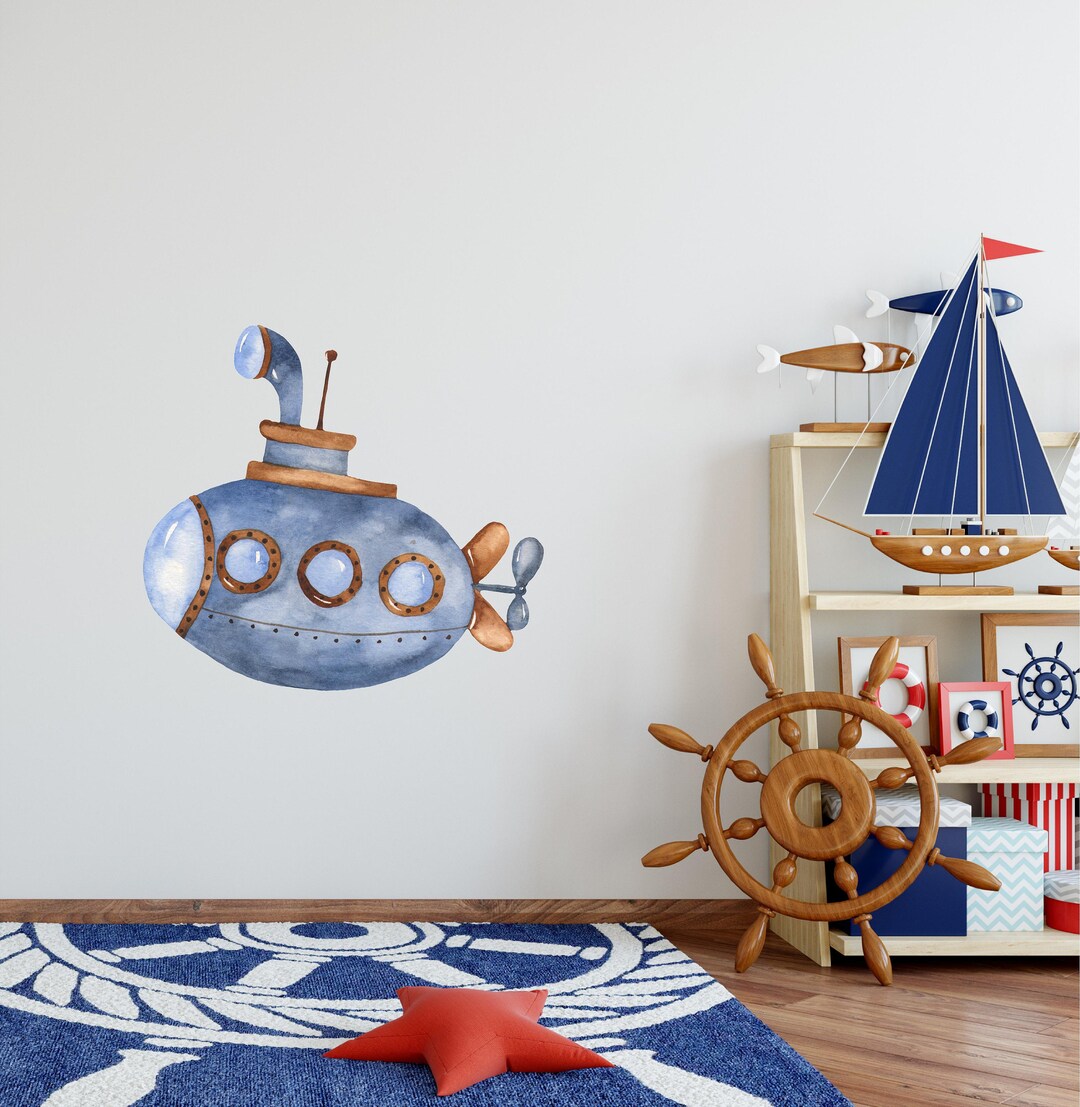Navy Blue Submarine Wall Decal Watercolor Wall Sticker Removable Vinyl ...