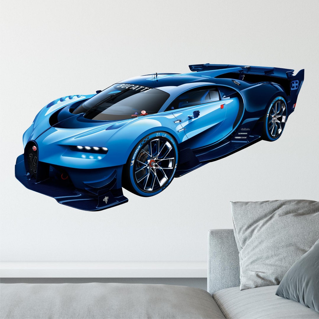 Bugatti Vision GT Car Wall Decal - Blue Hypercar Fabric Wall Sticker ...