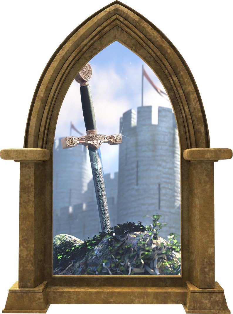 Castle Scape Sword in the Stone Medieval 3D Window Wall Decal Removable ...