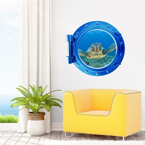Sea Turtle #3 Porthole 3D Window Wall Decal Colored Port Scape BLUE ...