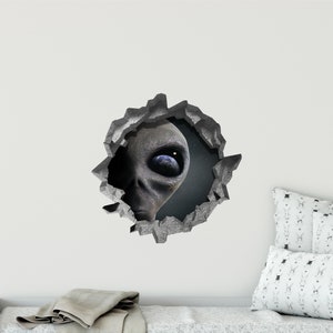 3D Hole in the Wall Decal - Alien Arrival - Alien UFO Outer Space - 3D ...