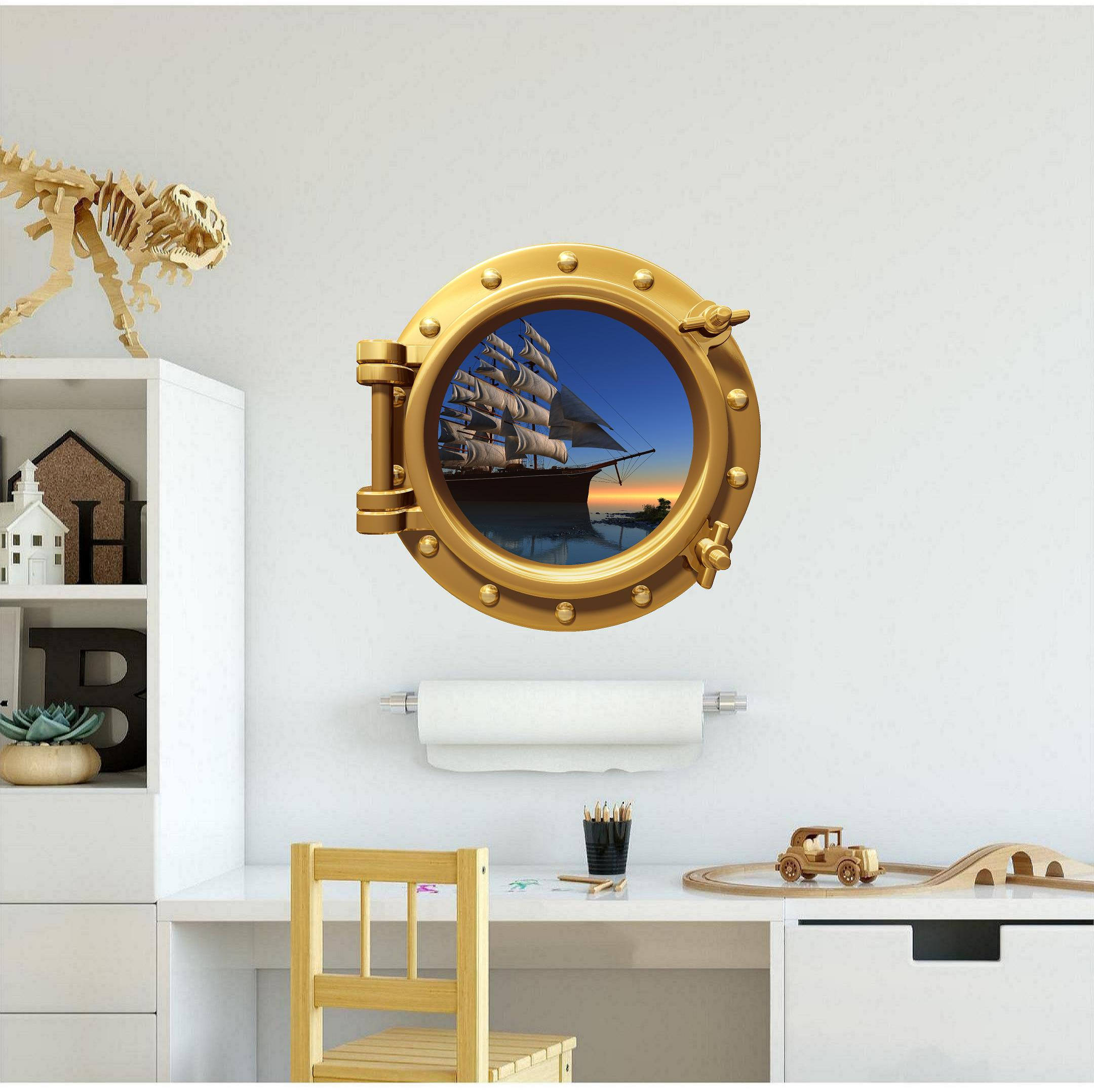 Port Scape Pirate Ship #1 Porthole Wall Sticker Graphic Decal Instant ...