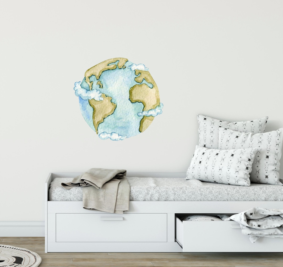 Watercolor Earth & Clouds Wall Decal Space Planet Wall Sticker ...