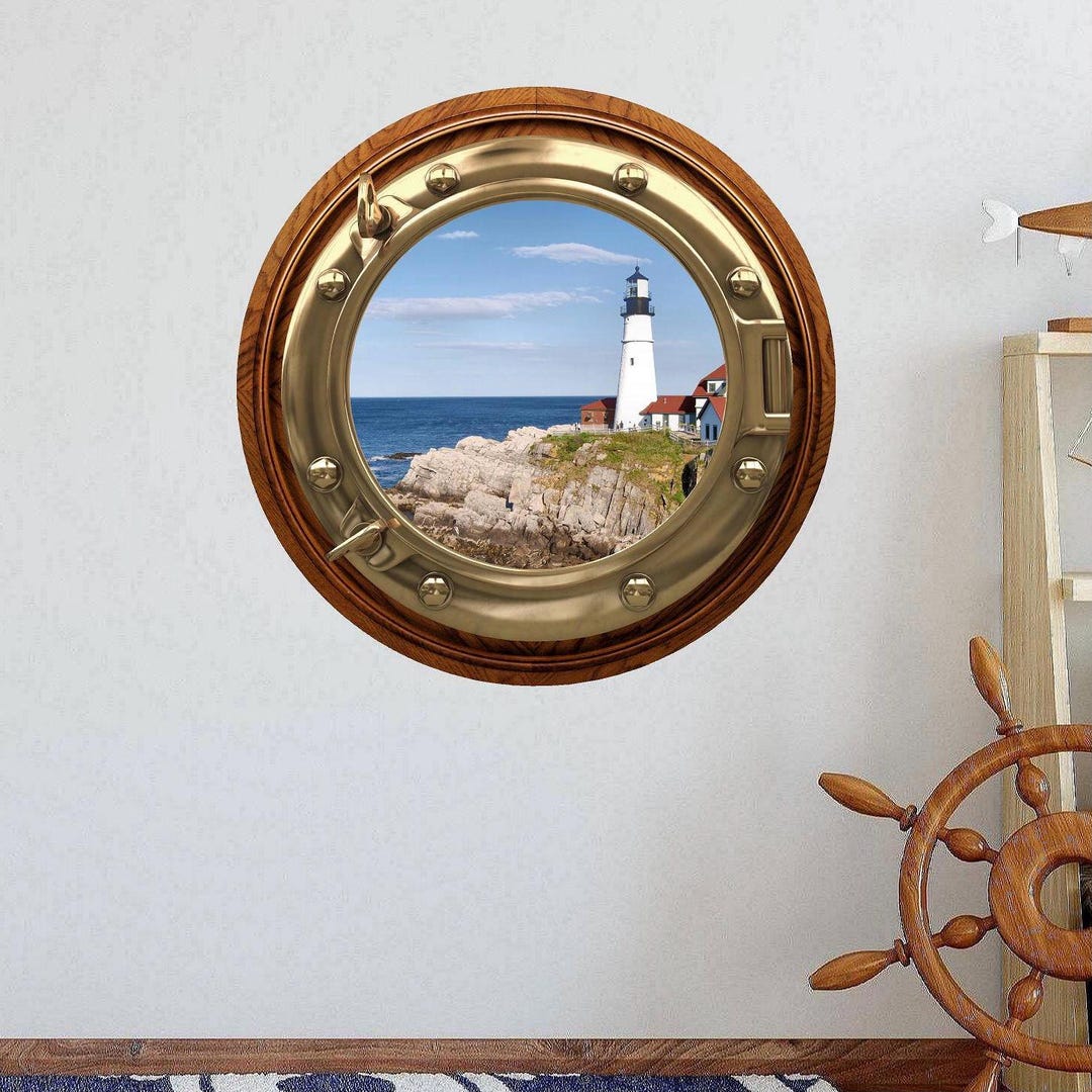 Lighthouse #2 Porthole Window Wall Decal Vinyl Sticker 3D Window Ocean ...