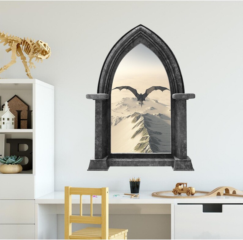 Castlescape BLACK DRAGON #2 Castle Window Wall Sticker Decal Peel and ...