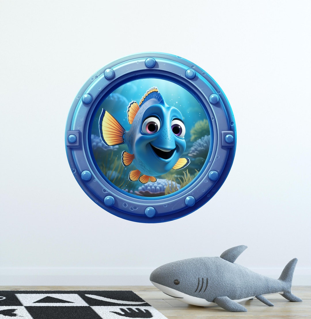 Cartoon Blue Tang Porthole Window Wall Decal Tropical Fish Under the ...