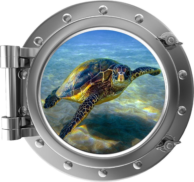 Port Scape Sea Turtle #1 Porthole Window Wall Decal Removable Adhesive ...
