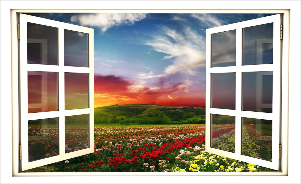 Window Scape Hillside Garden Wall Decal Graphic Sticker Yellow - Etsy