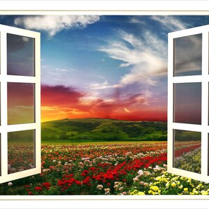 Window Scape Hillside Garden Wall Decal Graphic Sticker Yellow Flower ...