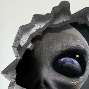 3D Hole in the Wall Decal - Alien Arrival - Alien UFO Outer Space - 3D ...