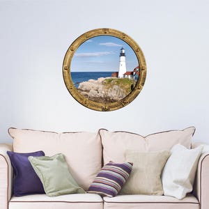 Lighthouse #2 Porthole Window Wall Decal Vinyl Sticker 3D Window Ocean ...