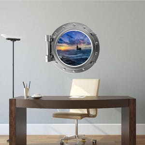 Port Scape Submarine Sunset Porthole Wall Sticker Graphic Decal Ocean ...
