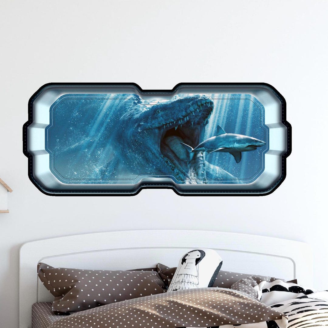 Spacescape - Window Wall Decal - Mosasaurus Eating Shark Sticker ...