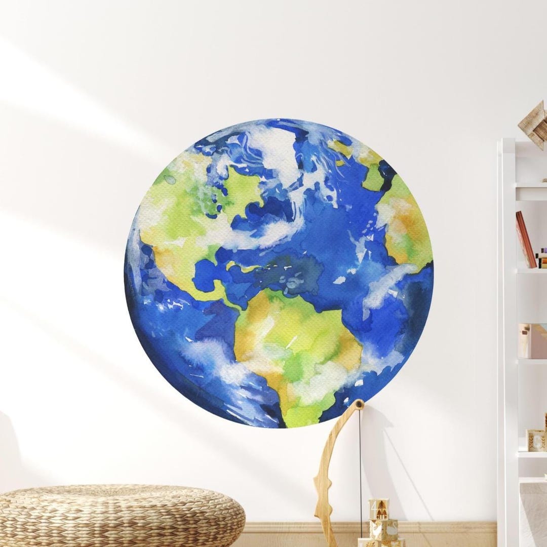 Earth Wall Decal | Space Wall Sticker | Removable Fabric Earth | Solar ...